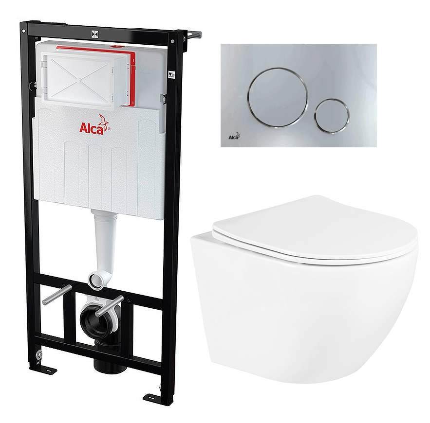 Комплект 3 в 1 инсталляция AlcaPlast + Унитаз подвесной BelBagno Uno + кнопка хром