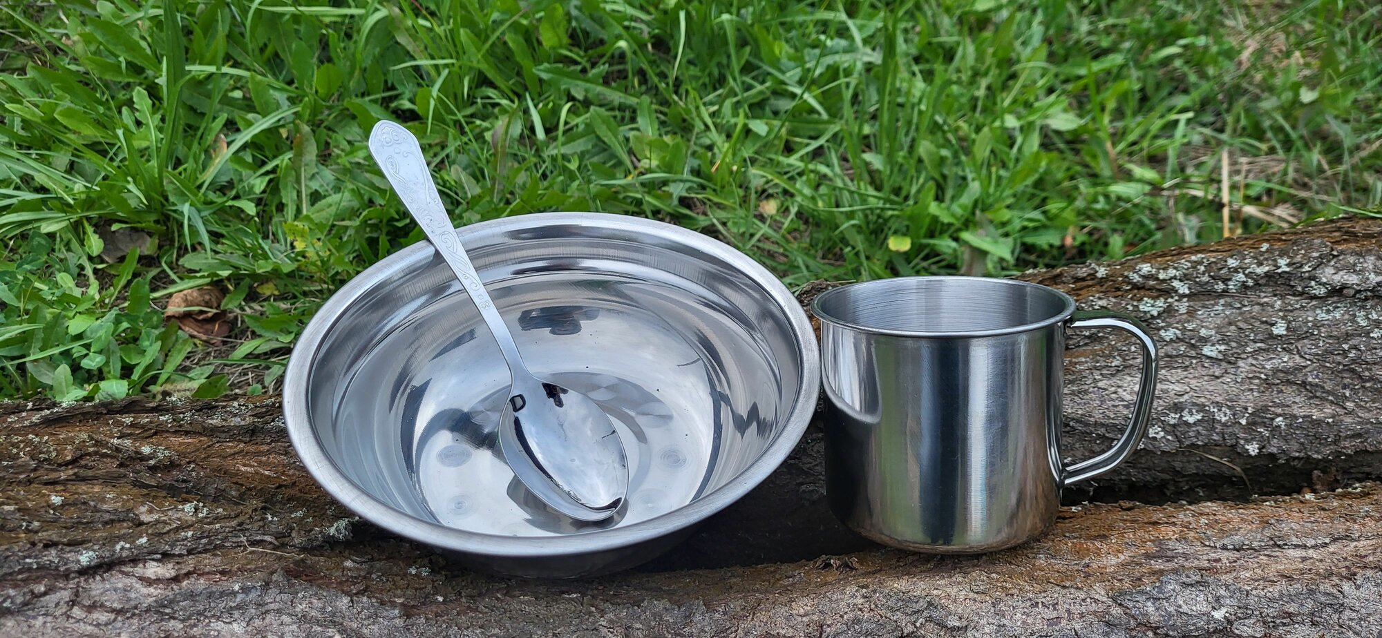 Кружка, тарелка, ложка из нержавеющей стали Sml/ Набор посуды туристической для охоты, рыбалки