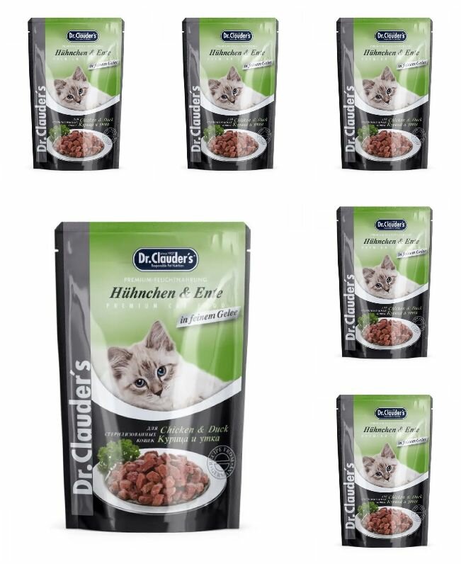 Dr.Clauder s Пауч для стерилизованных кошек, с курицей и уткой кусочки в желе, 85 г, 6 шт