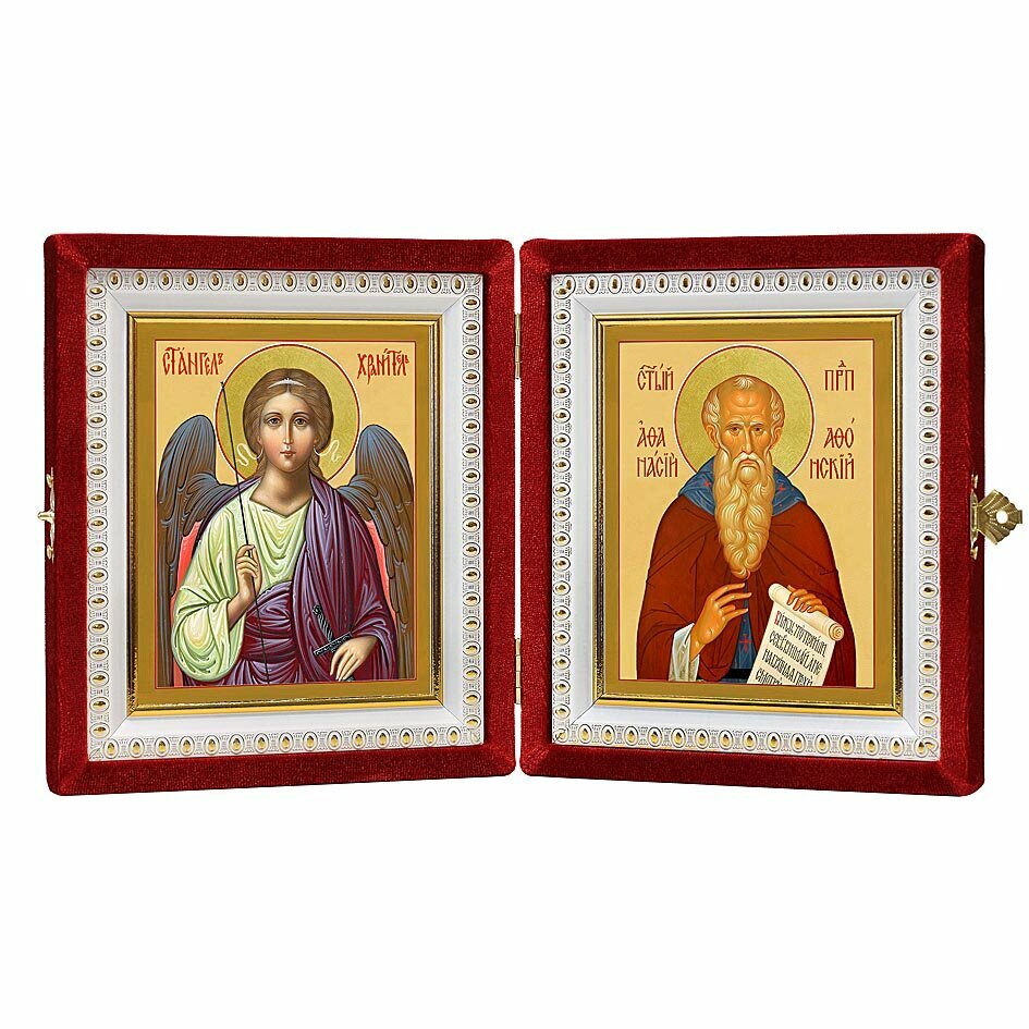 Складень именной "Преподобный Афанасий, игумен Афонский - Ангел Хранитель", размер ликов 10*12 см