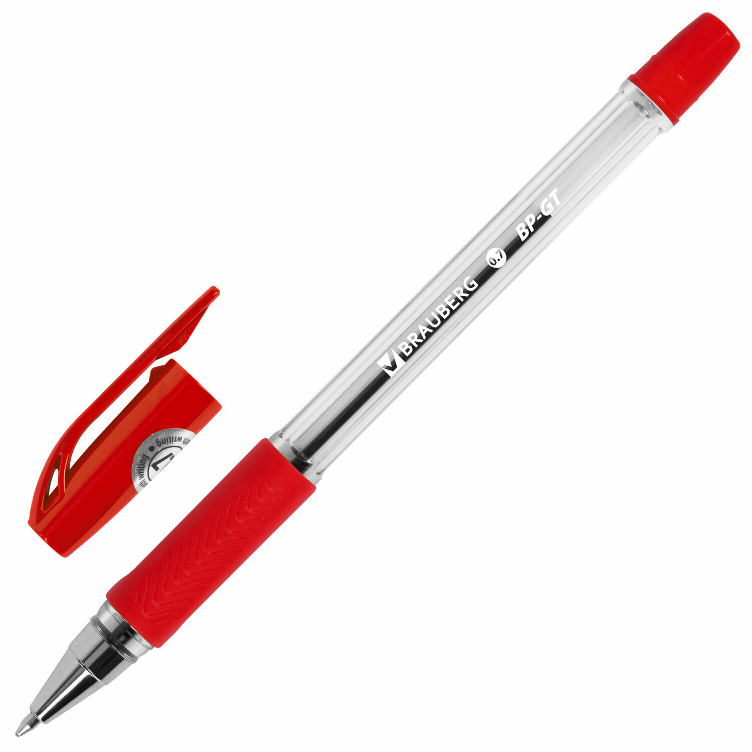 Ручка шариковая BRAUBERG "BP-GT", красная, корпус прозрачный, евронаконечник 0,7 мм, линия письма 0,35 мм, 144007 (упаковка 12 шт.)