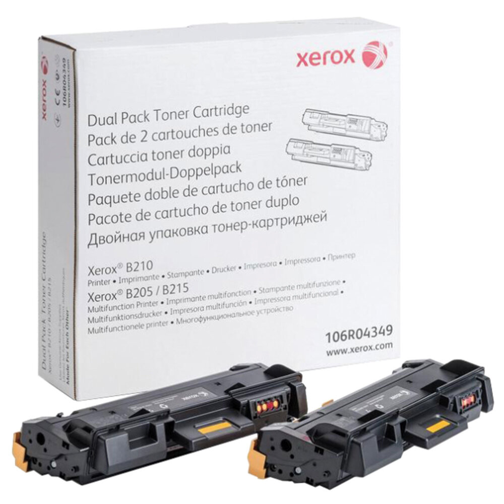 Тонер-картридж XEROX (106R04349) для B205/B210/B215, оригинальный, комплект 2 шт, ресурс 2х3000 страниц