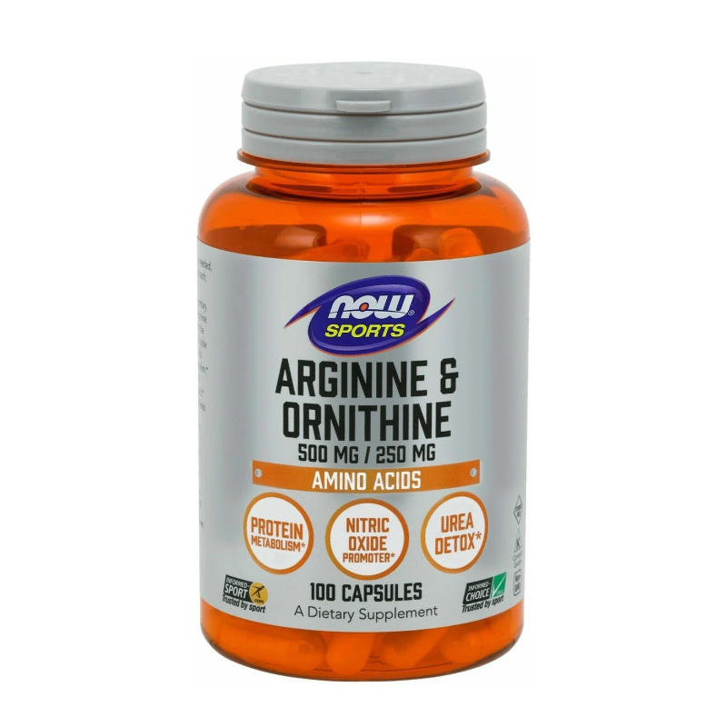 NOW Arginine 500мг & Ornithine 250мг 100 капсул Биологически активная добавка к пище Arginine & Ornitine / Нау Аргинин и Орнитин, капсулы 989 мг