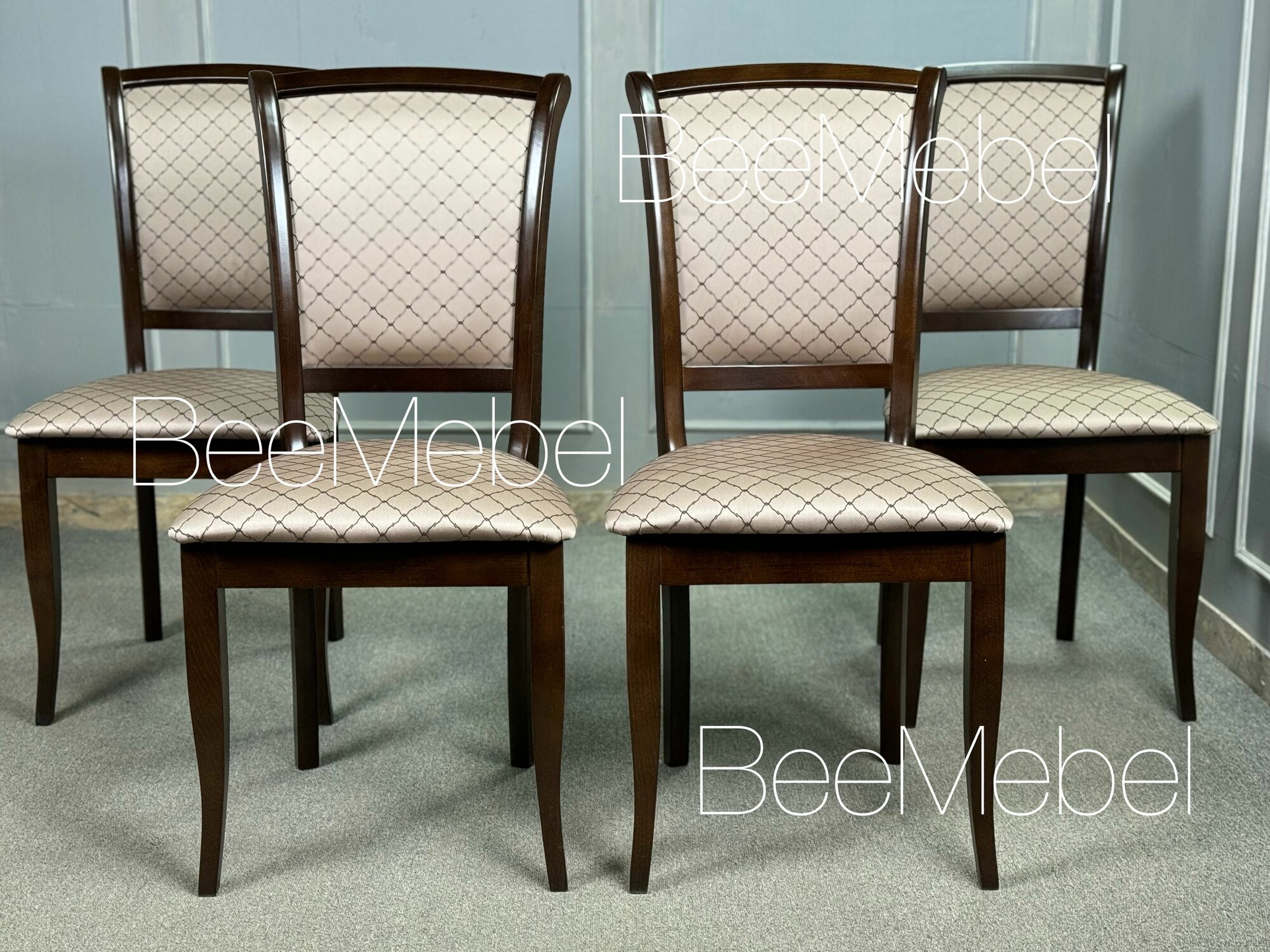 Стулья "Марби", для кухни, массив бука, жаккард, 4 шт, цвет темный орех