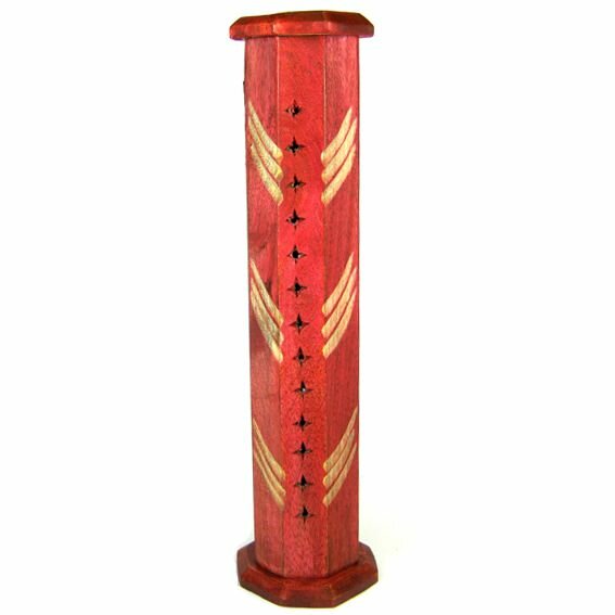 Подставка под благовония башня красная восьмигранная WTC-102 (ручная работа, дерево, резьба, 30 на 7 см.), 1 шт.