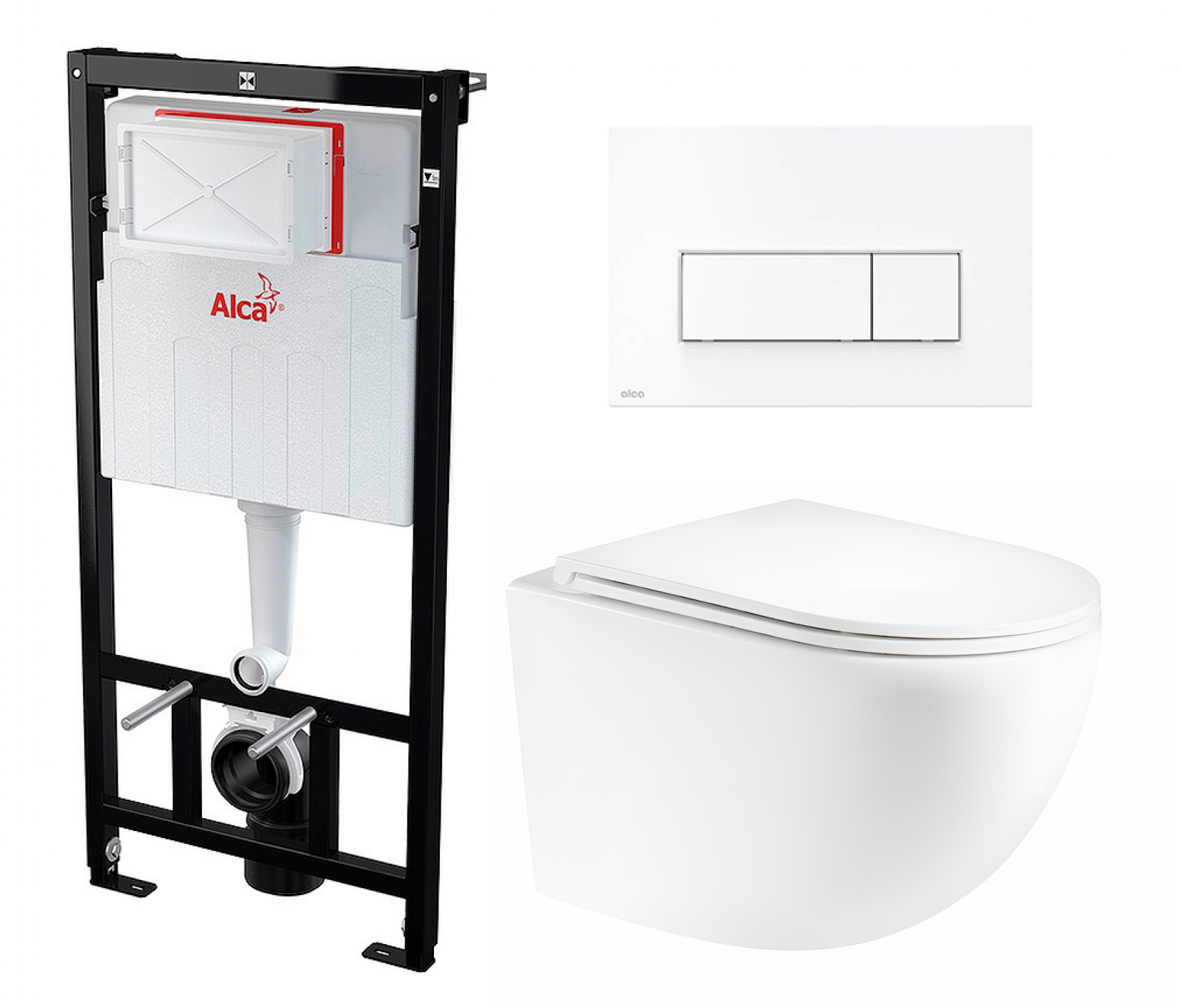 Комплект 3 в 1 инсталляция AlcaPlast + Унитаз подвесной Enio Unico Tornado EN2105073 + кнопка белая