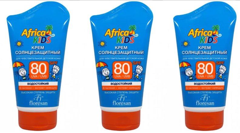 Крем солнцезащитный Floresan Africa kids, для детей, SPF 80, 100 мл, 3 шт
