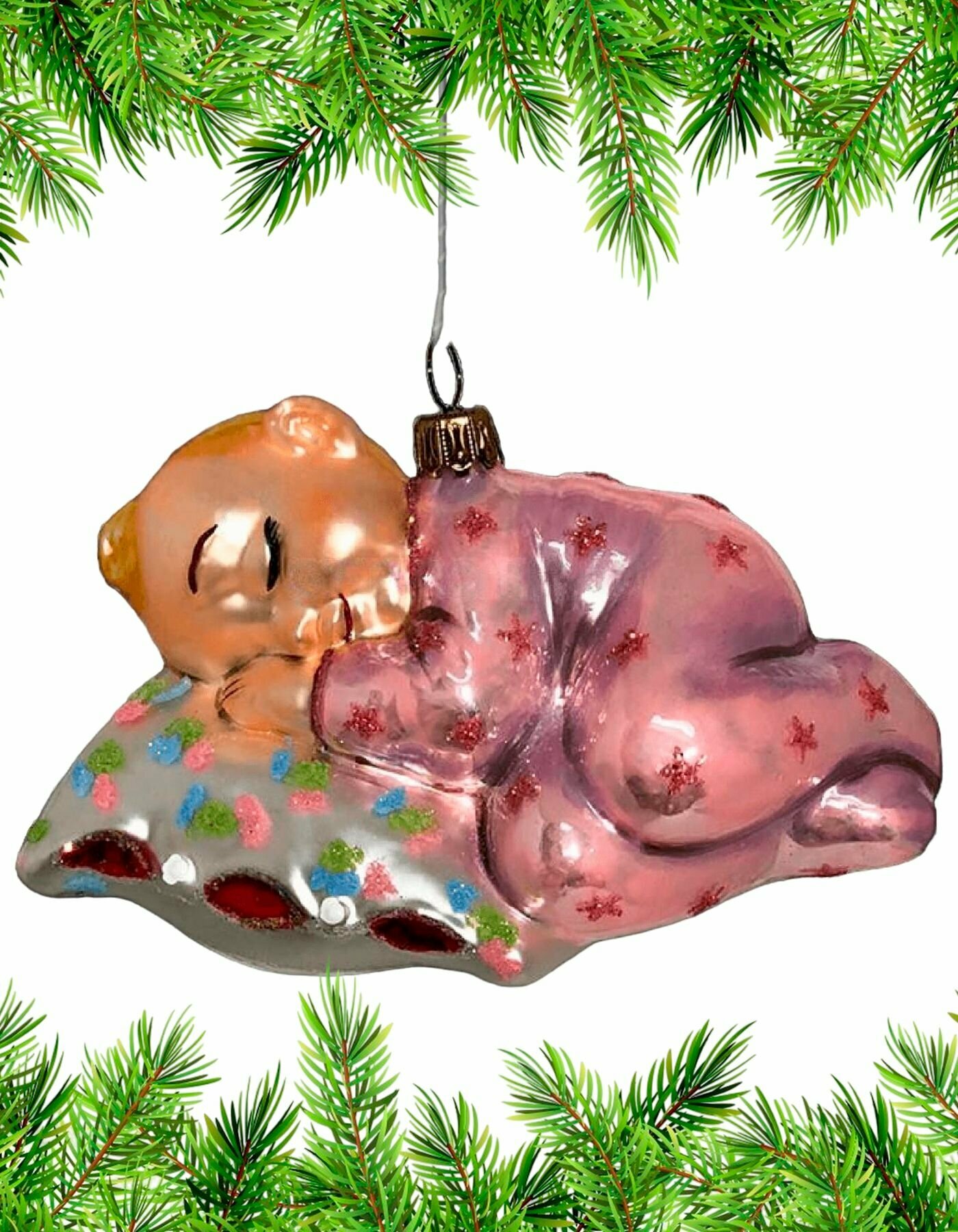 Елочная игрушка Малышка на подушке Komozja