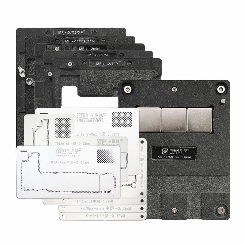 Набор трафаретов для iPhone X - 12 Pro Max (межплатных) с держателем магнитным AMAOE Base 24in1