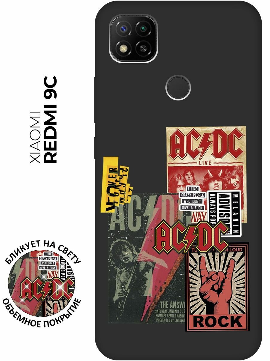 Матовый чехол AC/DC Stickers для Xiaomi Redmi 9C / Сяоми Редми 9С с 3D эффектом черный