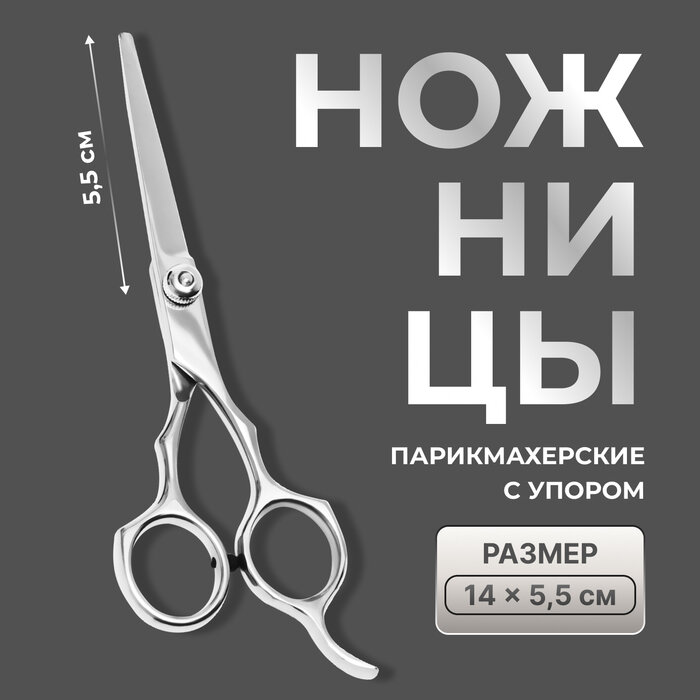 Ножницы парикмахерские с упором, лезвие — 5.5 см, серебристые
