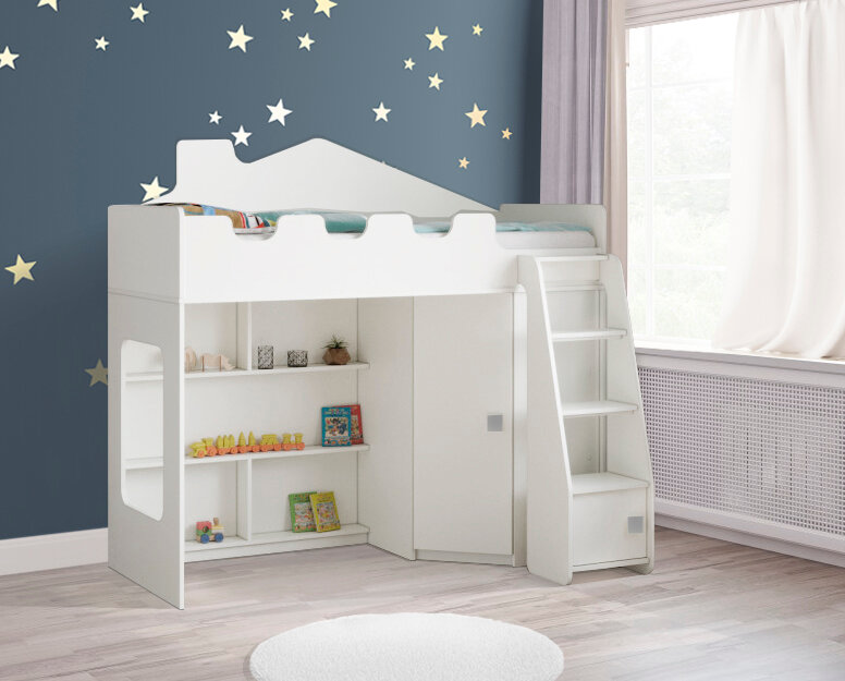 Кровать-домик чердак Л-Д42.2.1 Белый