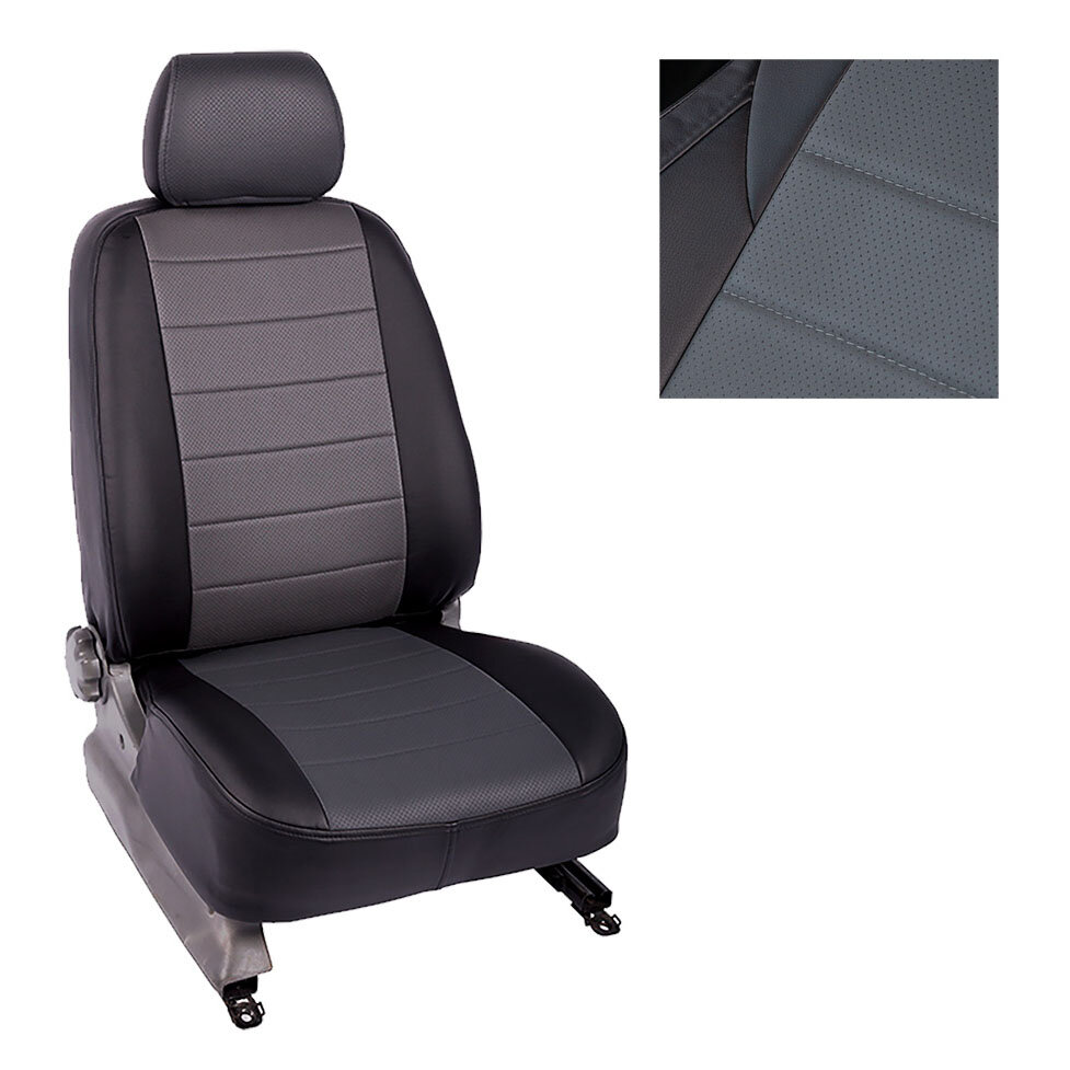 Чехлы из экокожи Seintex для Volkswagen Tiguan II respect 2021-н. в. (серо-черные, 96214)