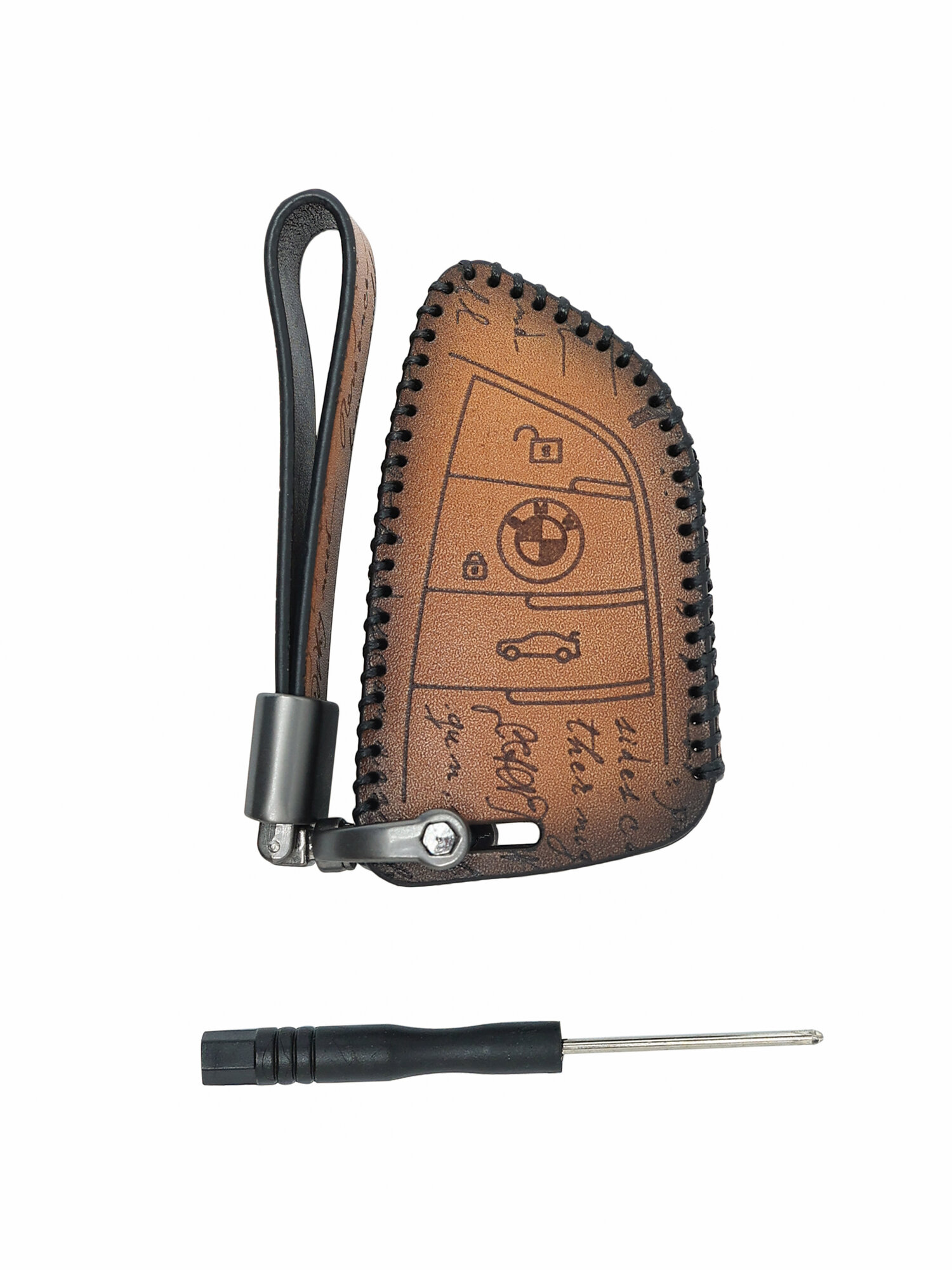Чехол для автомобильного ключа BMW (БМВ) Цвет Коричневый Нить Черная