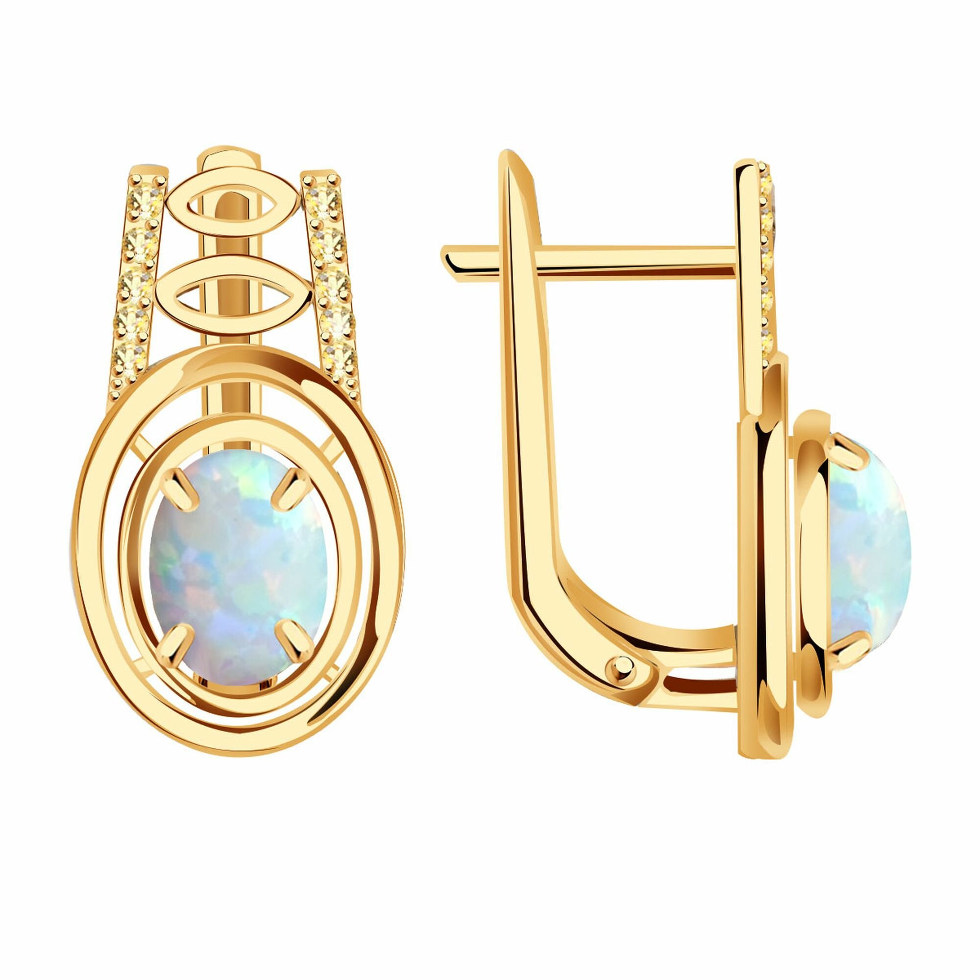 Серьги, красное золото, 585 проба, опал, фианит