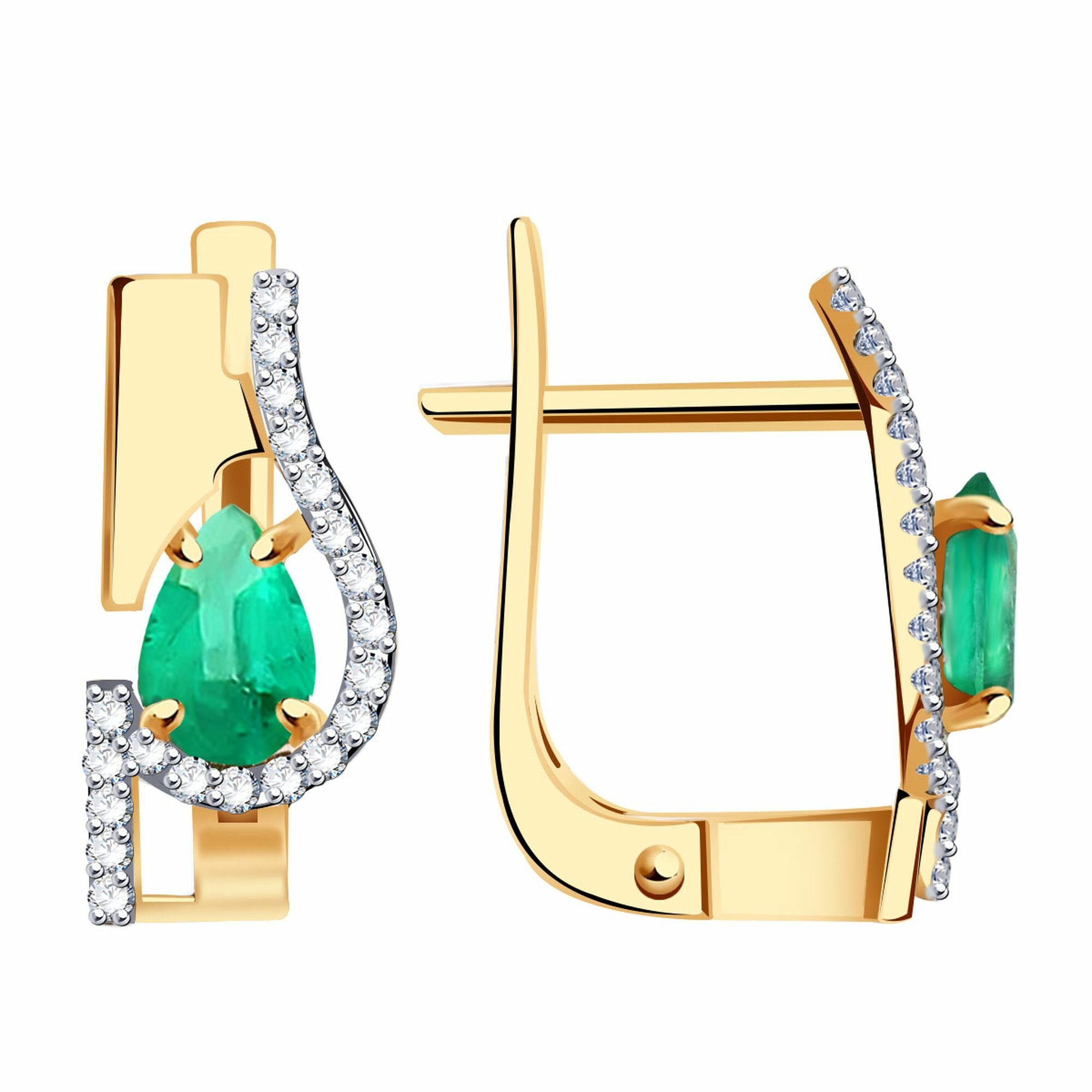 Серьги, красное золото, 585 проба, изумруд, бриллиант