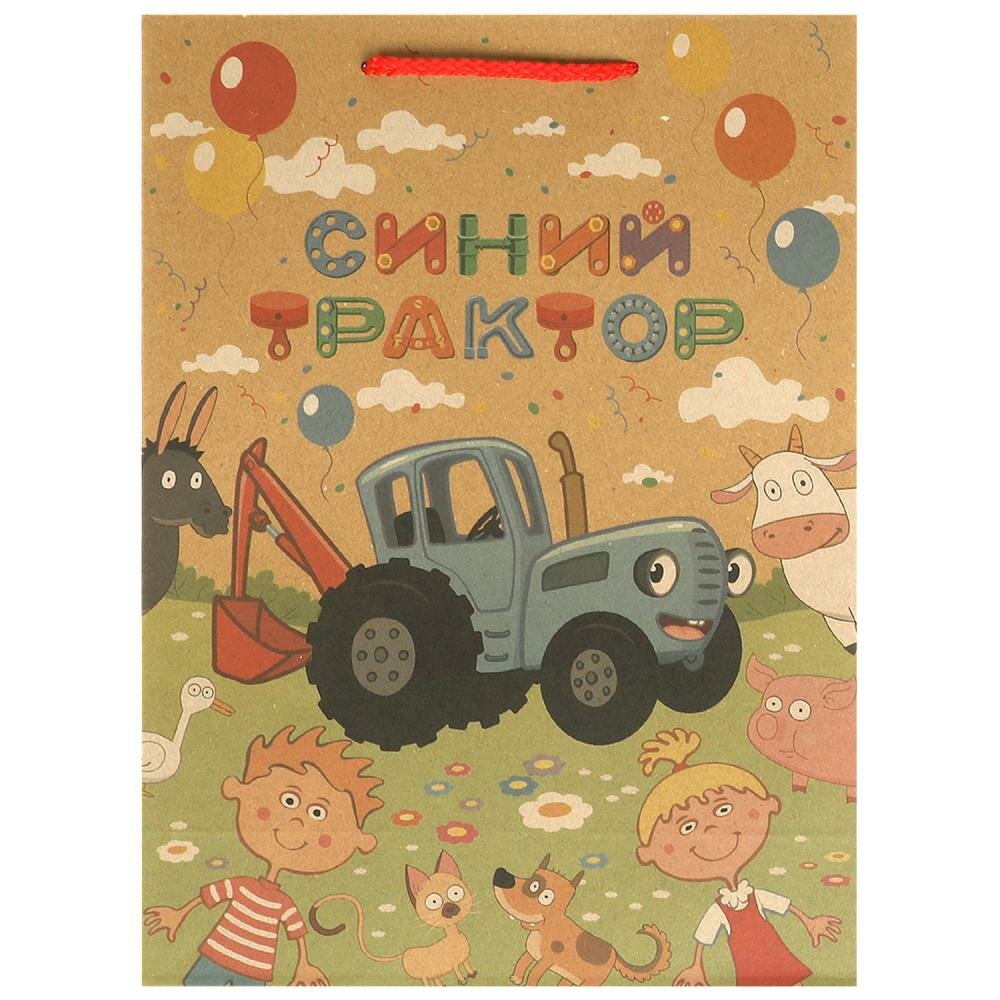 Пакет подарочный крафт Синий Трактор ML, 22х31х10 см. Чудо праздник PMLK-110231-BT