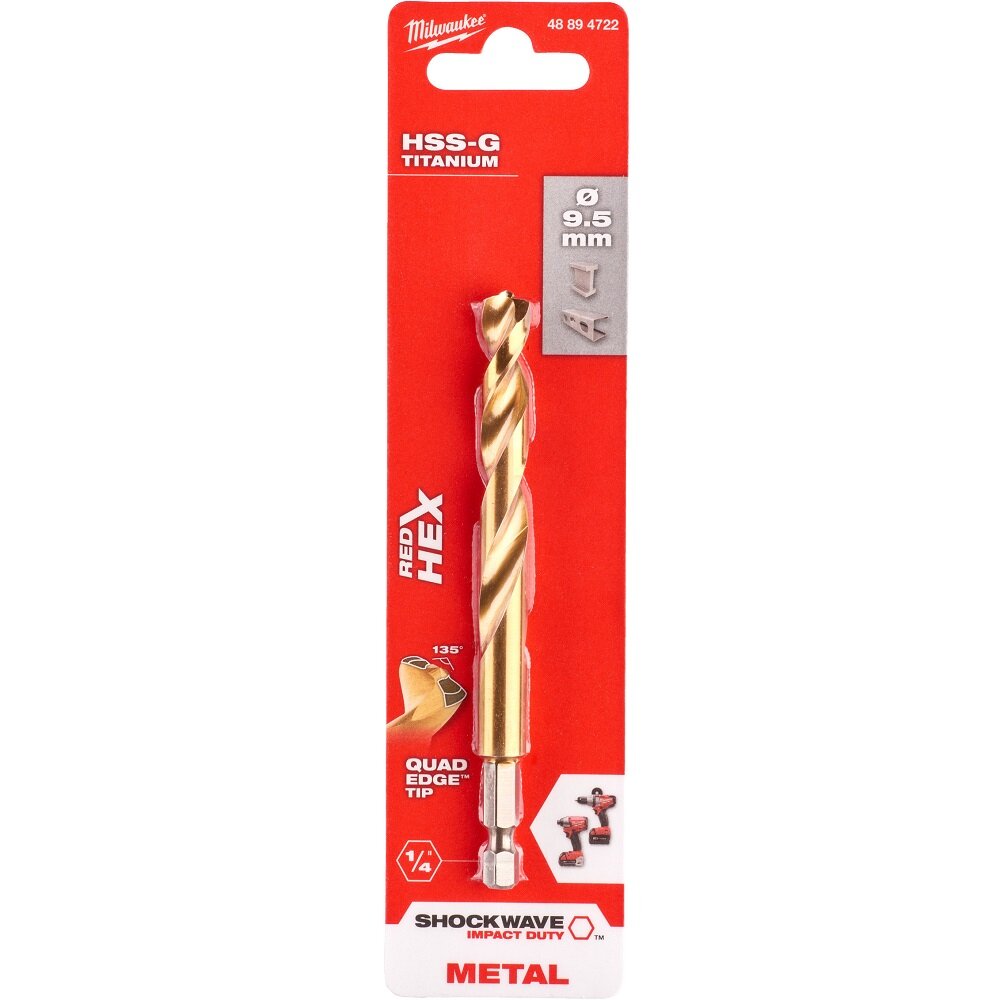Сверло Milwaukee RedHEX HSS-G TiN по металлу 9.5мм, 48894722