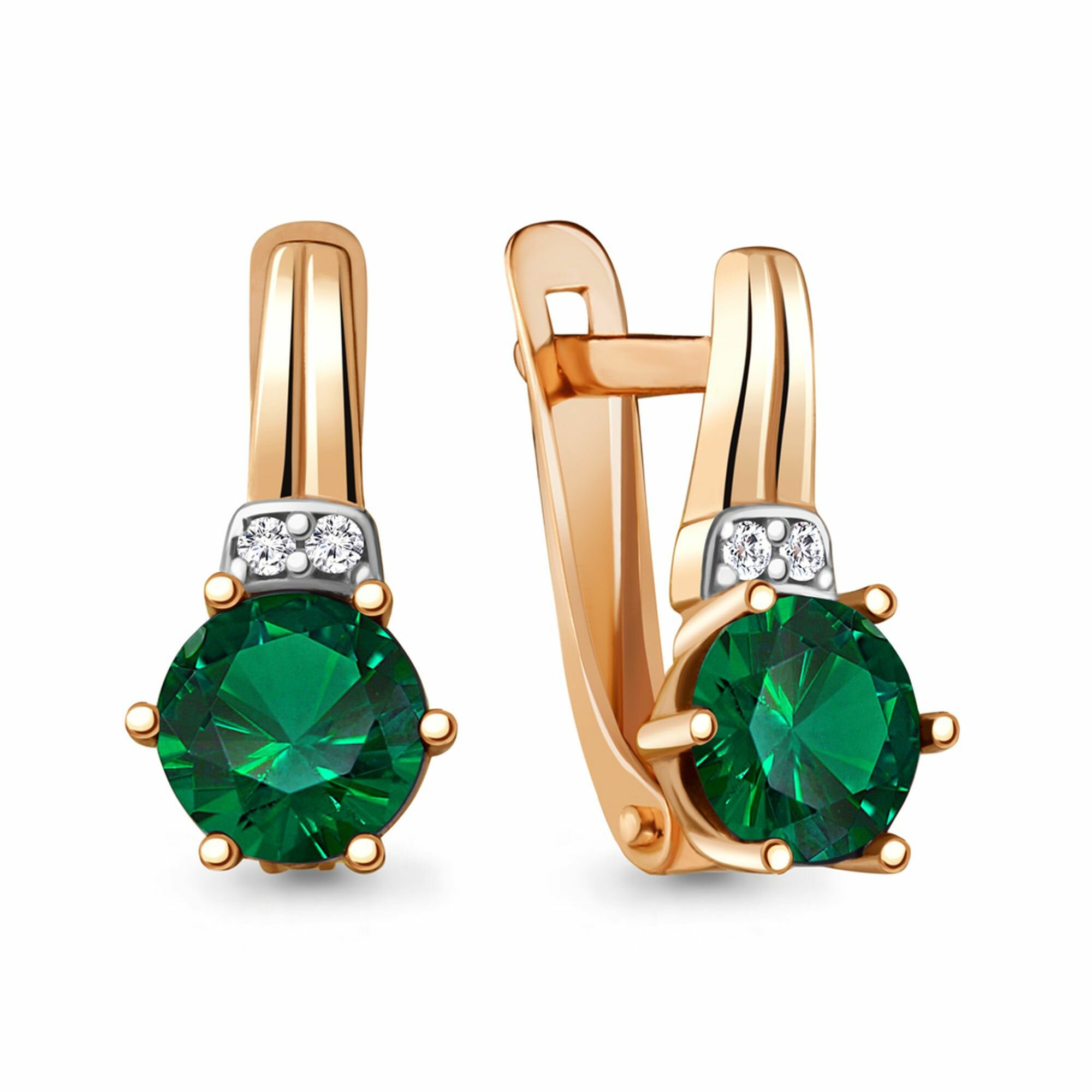Серьги, серебро, 925 проба, золочение, фианит, изумруд синтетический