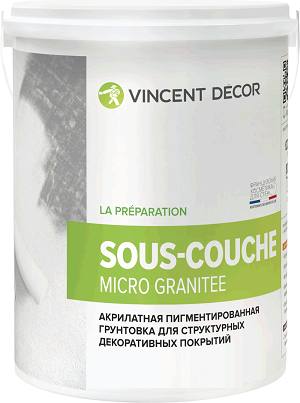 Грунтовка Vincent Decor Sous Couche Micro Granitee 4кг для Структурных Покрытий Акрилатная, Пигментированная / Винсент Со Куш Микро Гранит.