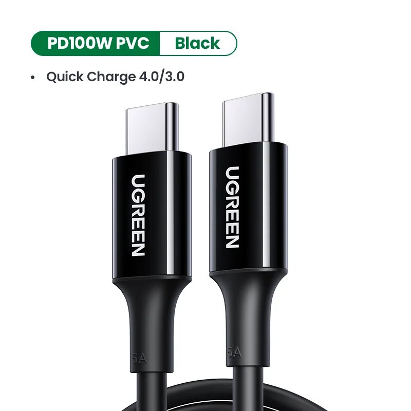 UGREEN USB C - USB C кабель, 1.5м, 100W, черный