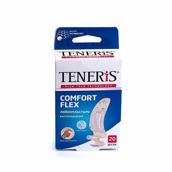 Teneris Comfort Flex, лейкопластырь бактерицидный (76 х19 мм) суперэластичный на полимерной основе, 20 шт.