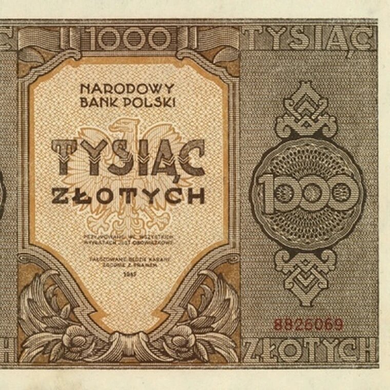 1000 злотых 1945 Польша, серия А, сувенирная копия, банкноты и купюры редкие коллекционные