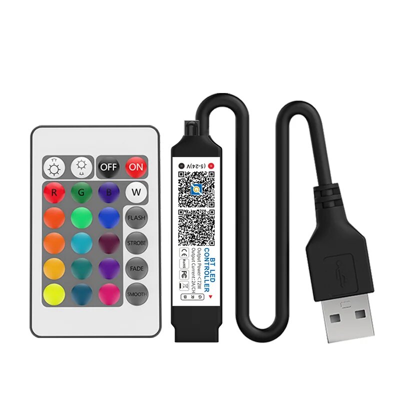 Контроллер светодиодных лент Bluetooth RGB с 24 клавишами, ИК-пульт дистанционного управления, диммером, управление через приложение для музыкального телефона, регулировка яркости для ленточного освещения 5050