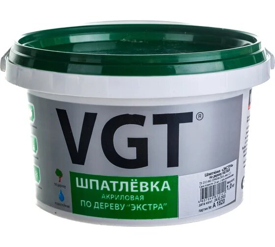 Шпаклевка по дереву Экстра Белая 1кг VGT (18661) по ДВП, МДФ, ДСП, OSB, бетону, кирпичу, штукатурке
