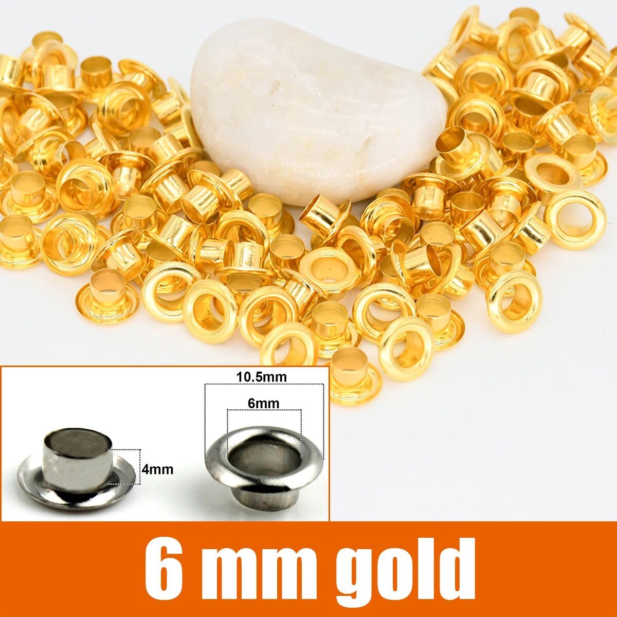 Люверсы 6 мм gold, золотистые, 100 шт.