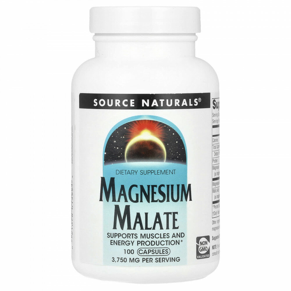 Source Naturals, Малат магния, 100 капсул (625 мг на капсулу)