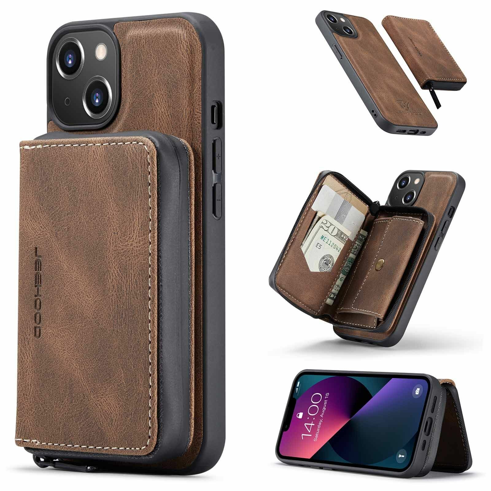 JEEHOOD Тонкий кожаный чехол для Apple iPhone 13 mini (Эпл Айфон 13 мини ), защитный чехол для телефона, съемный чехол-кошелек с карманом
