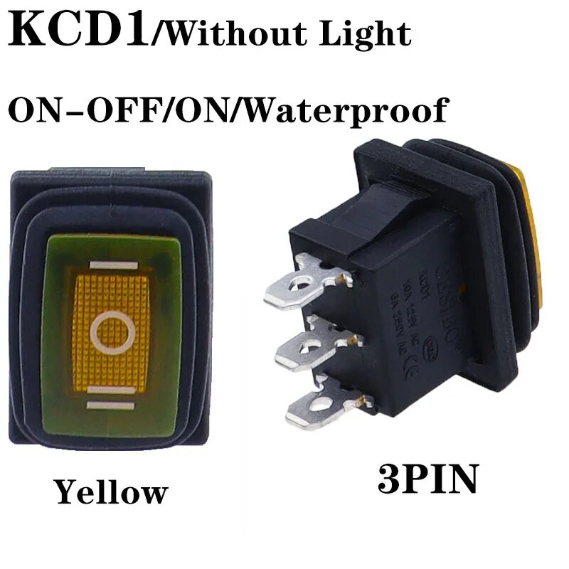 Водонепроницаемый переключатель KCD1, желтый, 3PIN, 12V