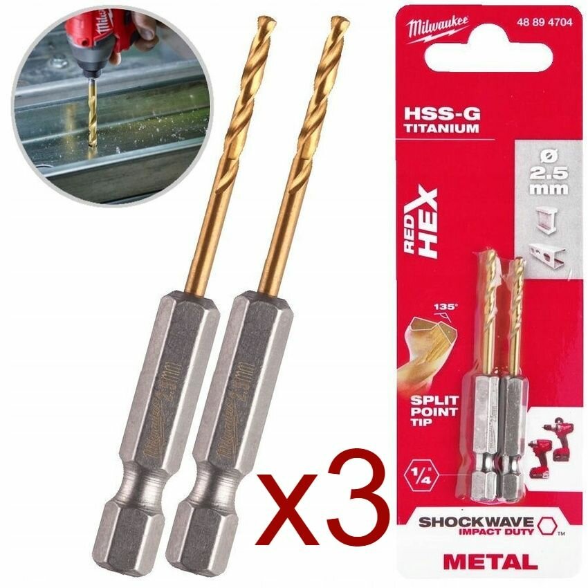 Сверло по металлу Milwaukee RedHEX HSS-G TiN комплект из 3 шт