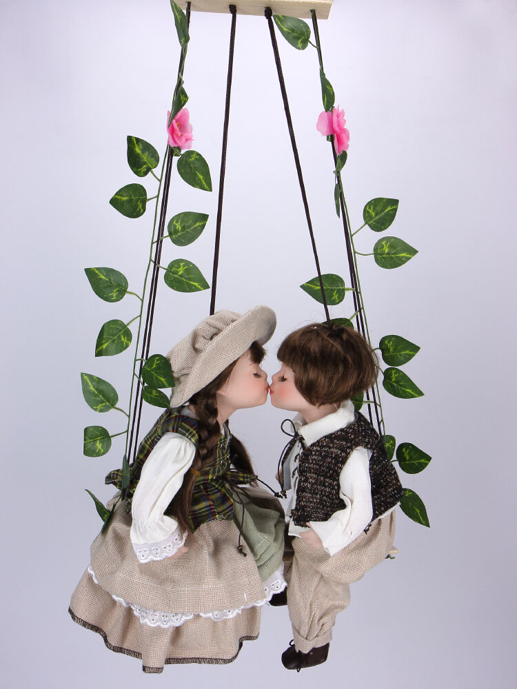 Парные куклы POLLY DOLLS «Карл и Клара», фарфор, текстиль, ручная работа, 35 см, оливковые