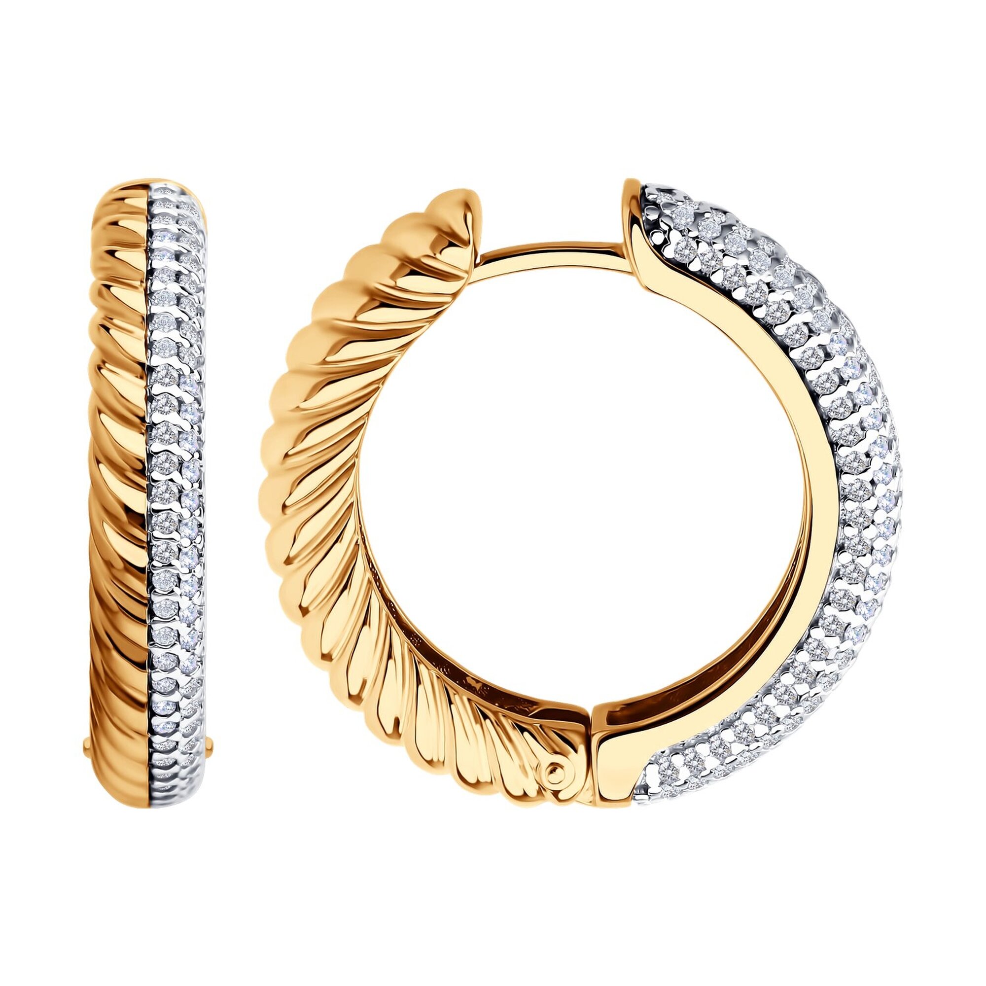 Серьги конго, серебро, 925 проба, золочение, фианит