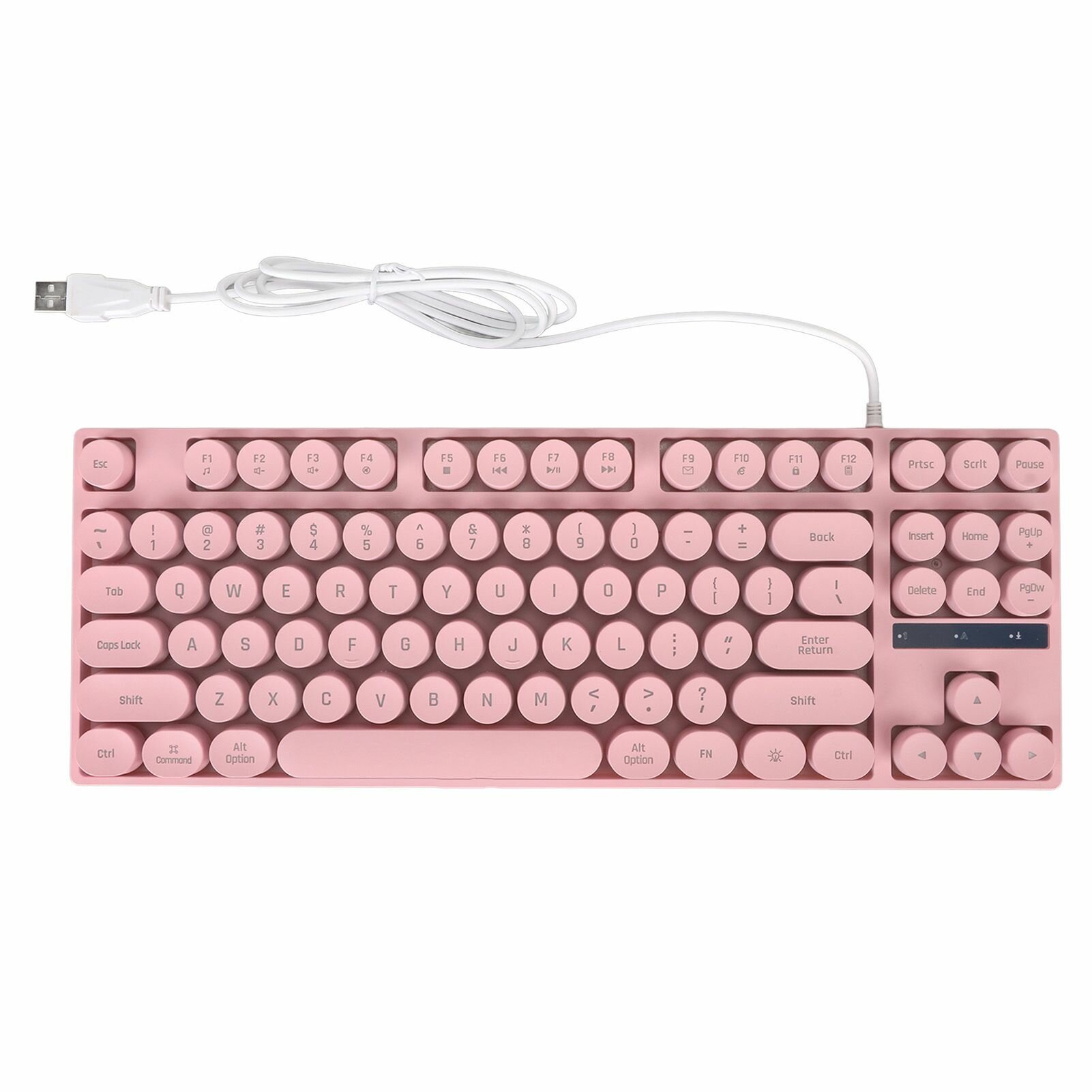 Игровая USB-клавиатура, круглая, 87 клавиш, с цветной подсветкой, эргономичная механическая сенсорная проводная клавиатура для настольного ноутбука, розового цвета