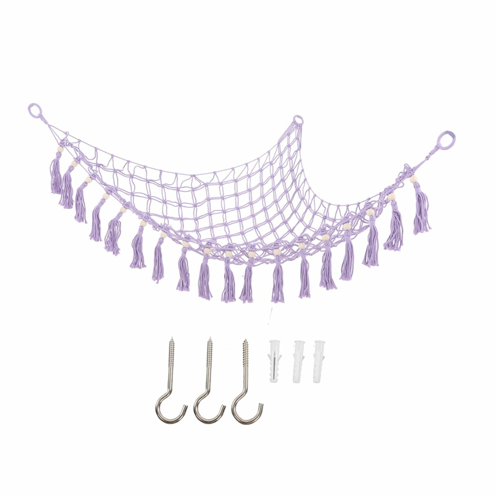 Гамак для хранения игрушек, тканый треугольный деревянный гамак с кисточками и чучелами животных для дома, светло-фиолетовый