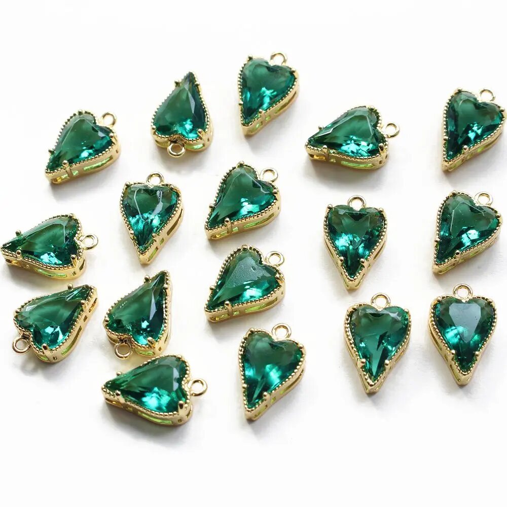 Позолоченные подвески в форме сердца из циркония, 2 шт. Изумрудный, Emerald