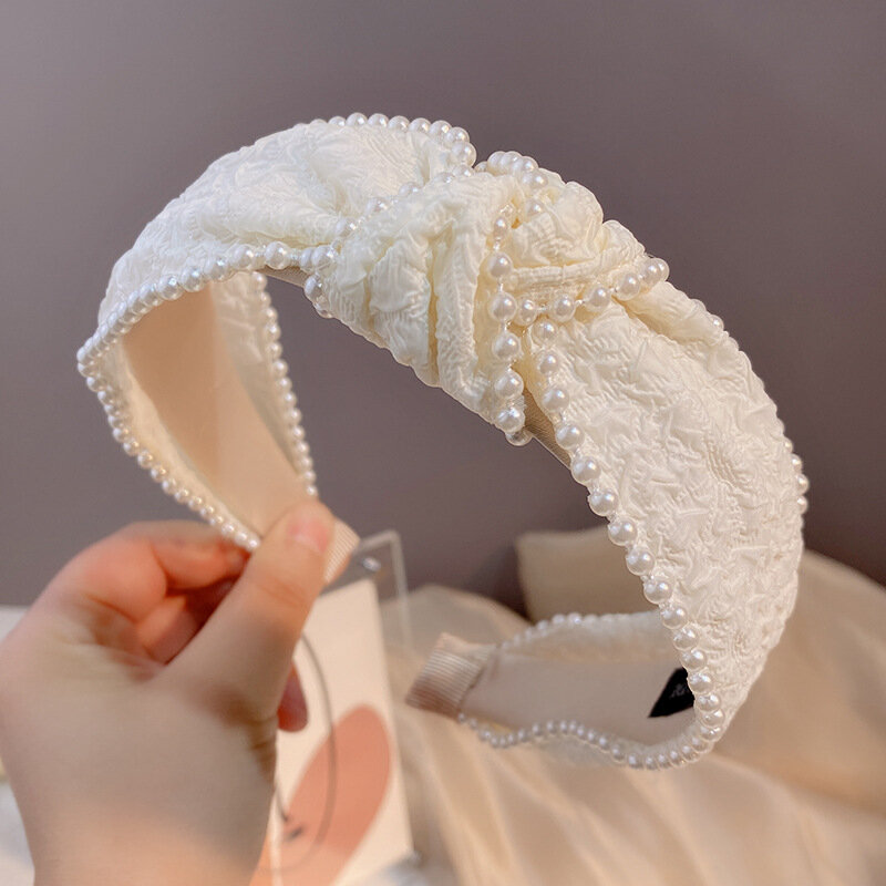 Повязка на голову "Весенний французский ретро-стиль", жемчужная ткань, белая