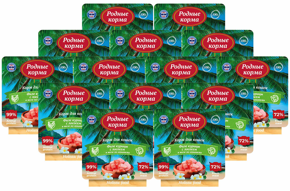 Родные корма морская серия для кошек с курицей и лососем в желе по-азиатски ламистер 100 гр (100 гр х 14 шт)