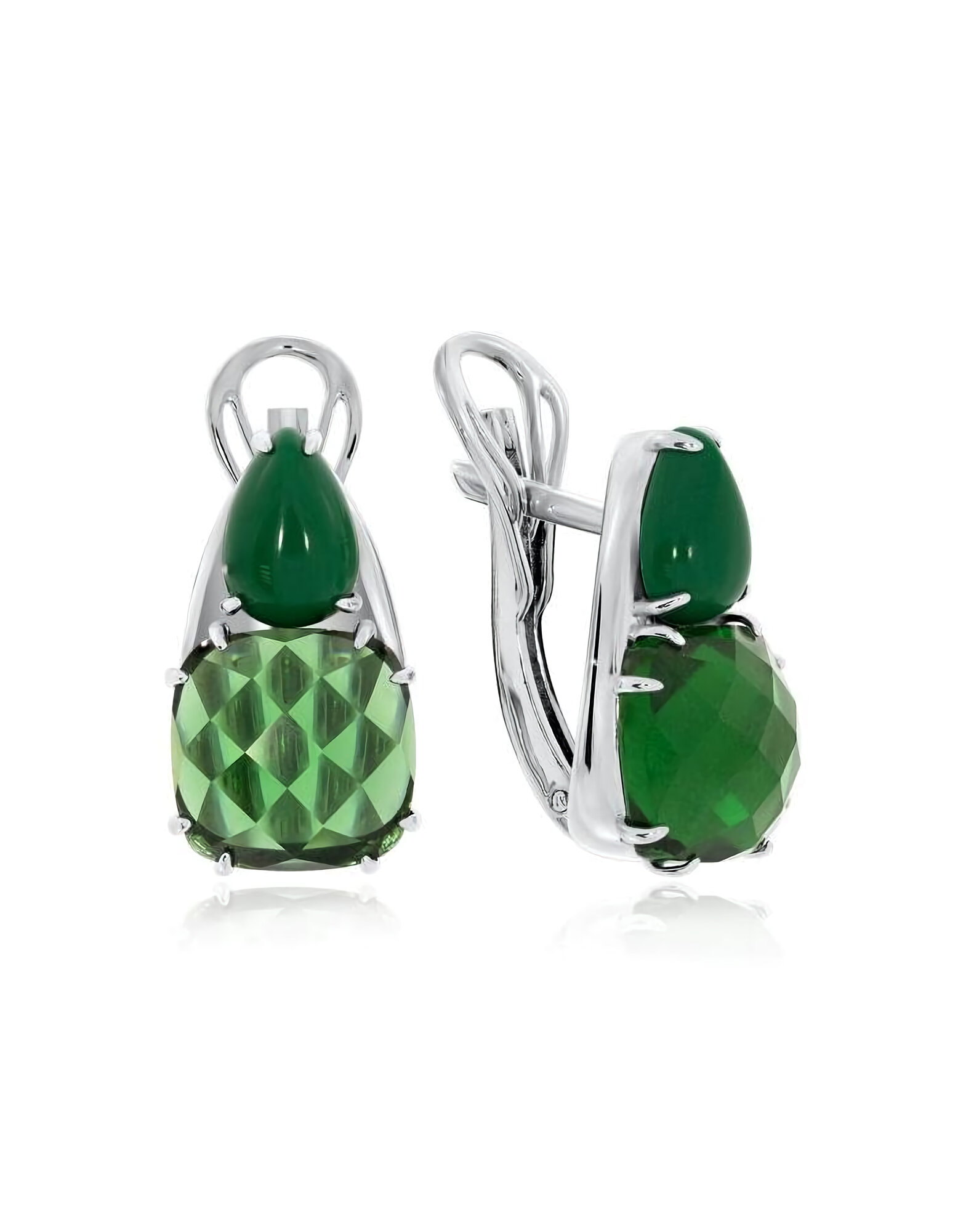 Серьги пусеты, серебро, 925 проба, родирование, нефрит