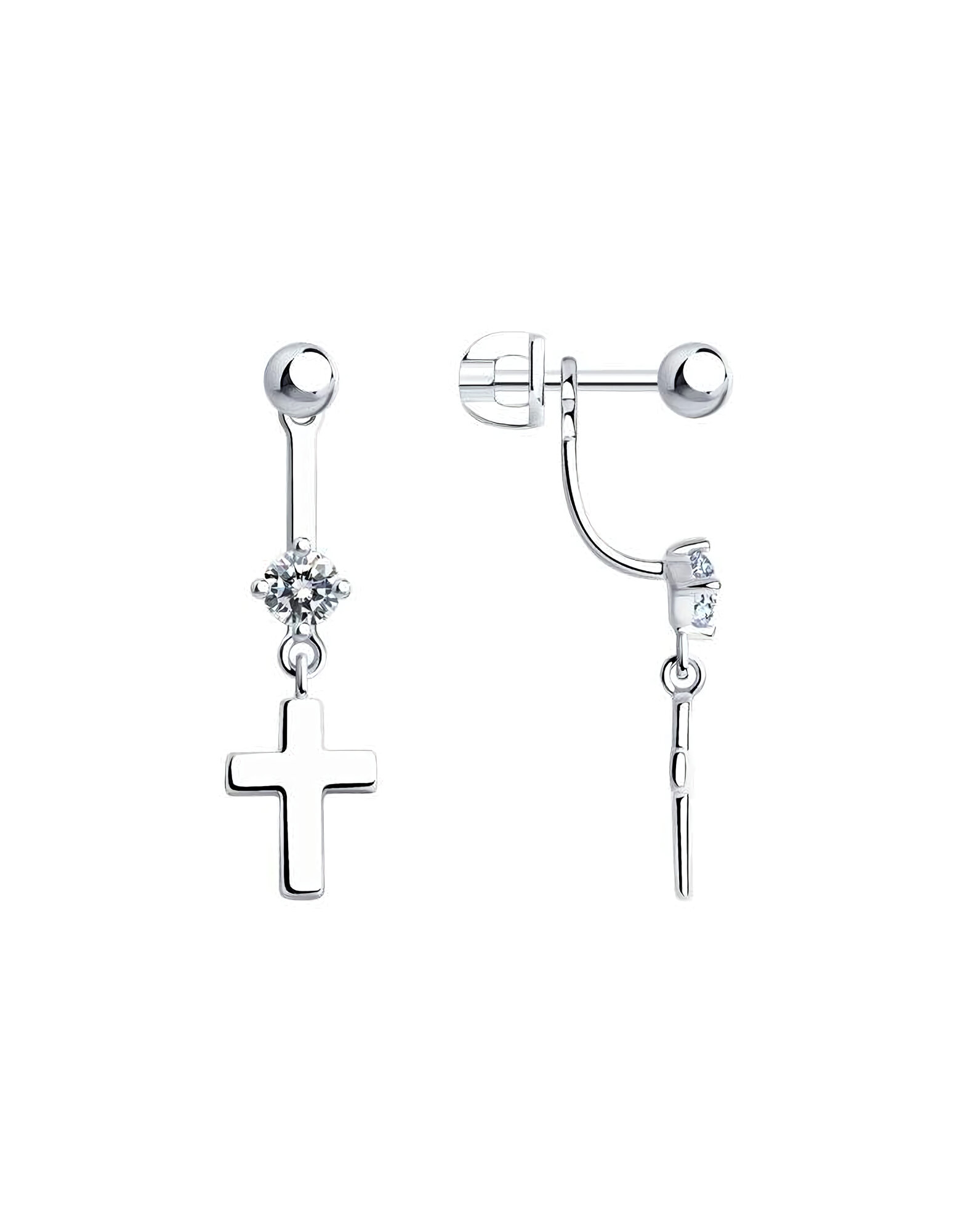 Серьги пусеты, серебро, 925 проба, родирование, фианит