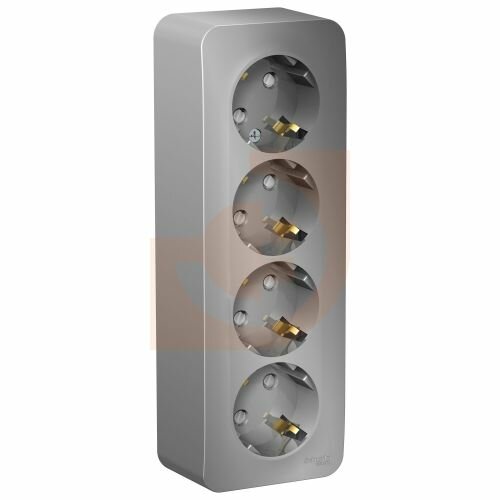 Розетка о/п 4-ая с/з со шторок 16А, 250В, изол. пл, аллюминий, BLANCA, Schneider Electric