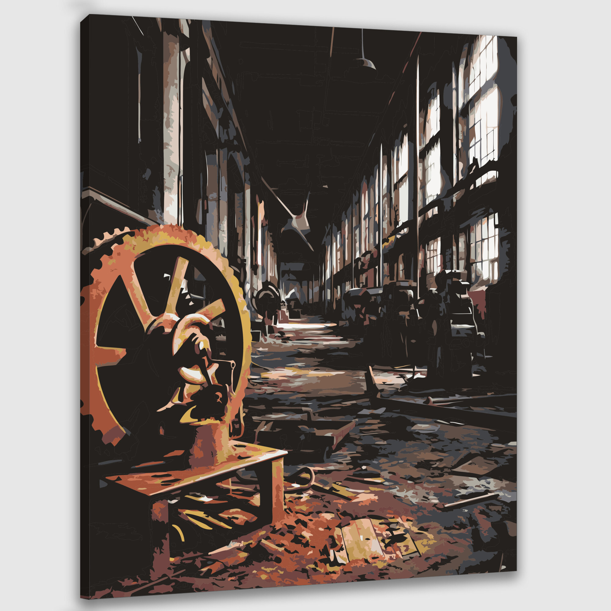 Картина по номерам 40x50 см, заброшенная фабрика, разрушающиеся стены, проржавевшее оборудование, ушедшая эпоха