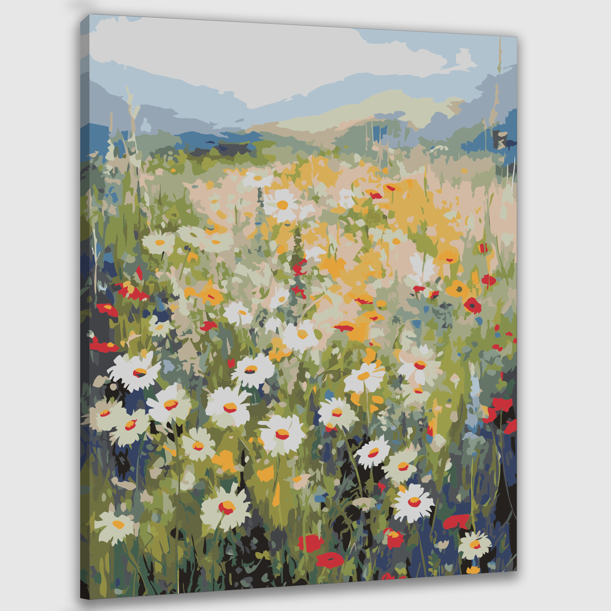 Картина по номерам 40x50 см, картина, масло, постимпрессионизм, луг, солнце, цветы, мазки, яркие цвета, текстура, свет