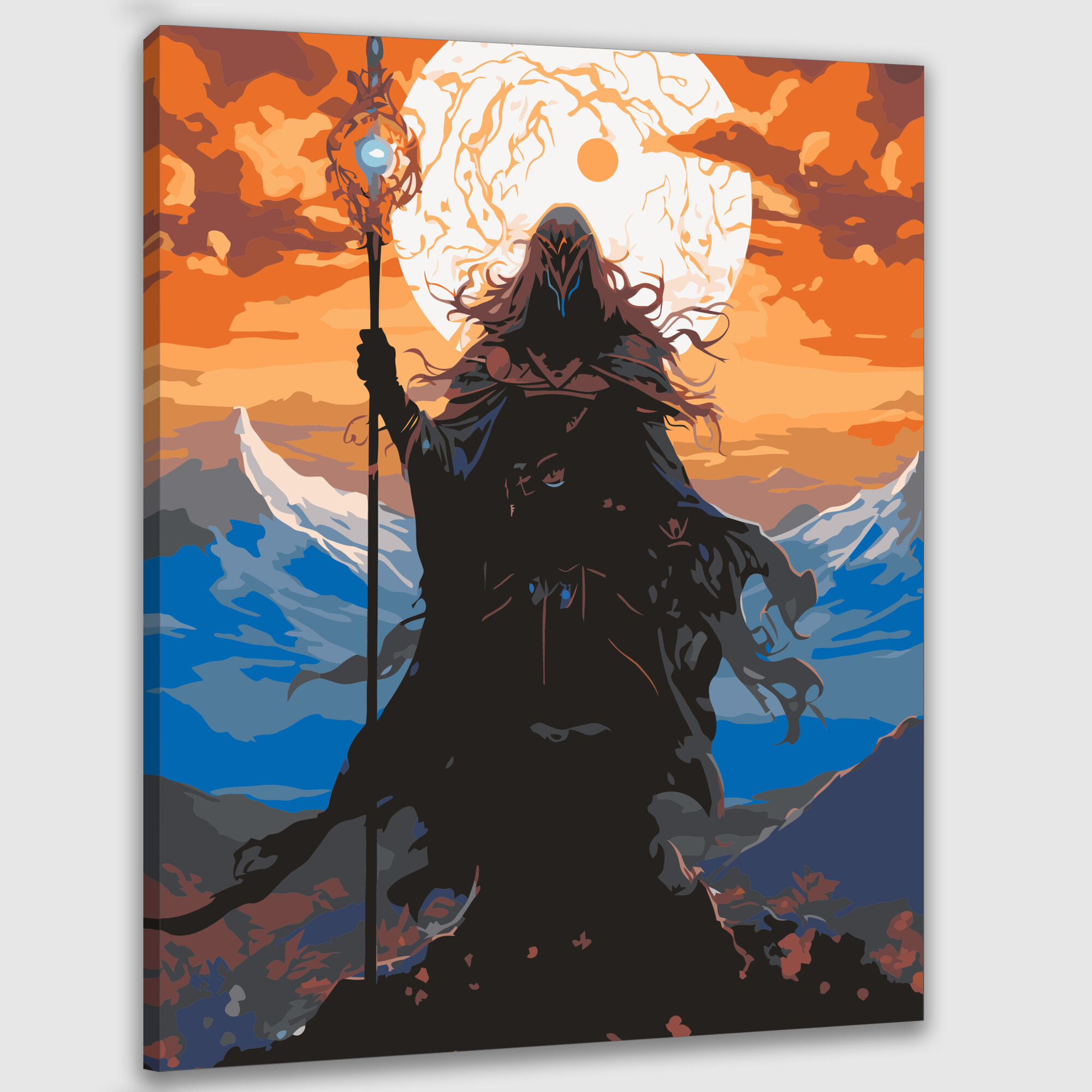 Картина по номерам 40x50 см, цифровая картина, мистический шаман, вершина горы, потусторонний пейзаж, яркие краски