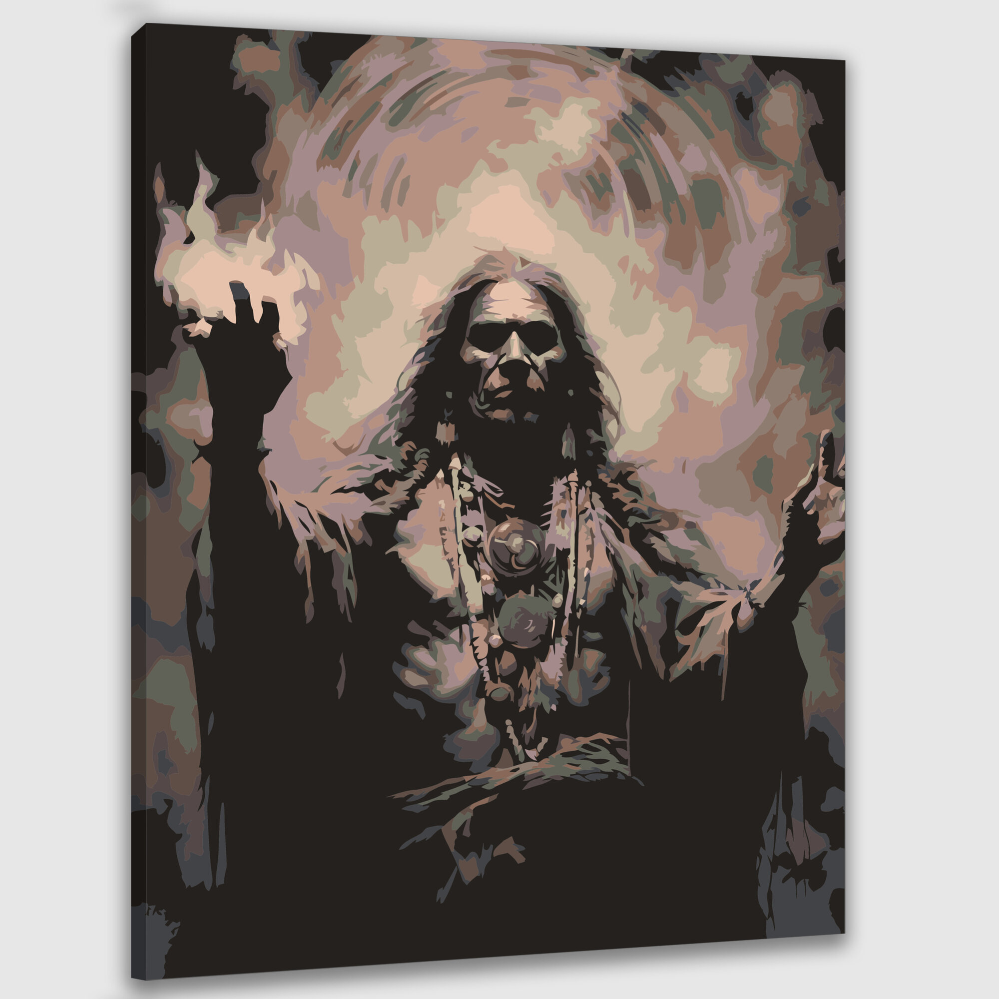 Картина по номерам 40x50 см, шаман, уголь, молитвенный танец, дым, пламя, священный костер, древняя мудрость