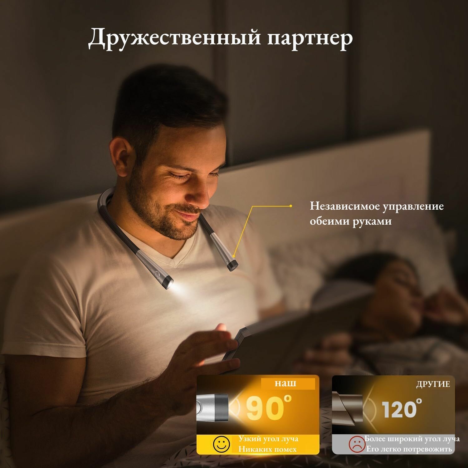 Светодиодный светильник на шею，Светильник для чтения, 3 цвета и 3 уровня яркости