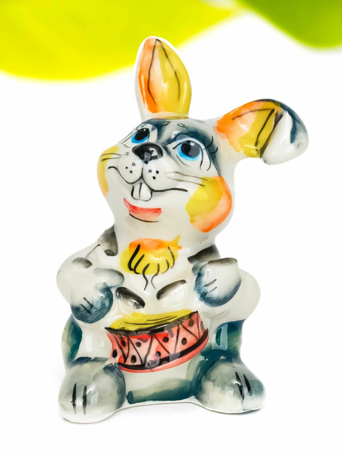 Фигурка коллекционная - Заяц барабанщик, Гжель, Фарфор, 11,5 см